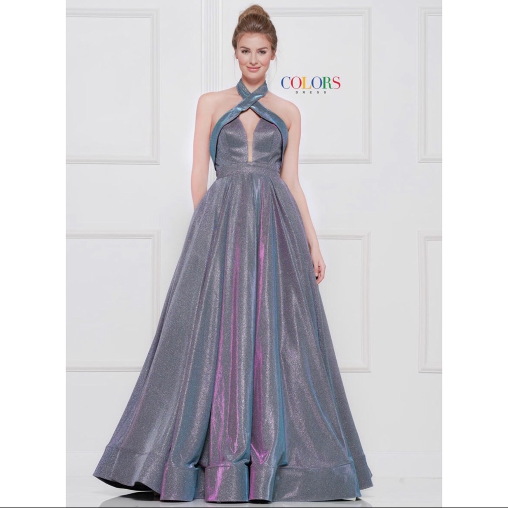Nwot Colors Prom Duochrome Glitter Prom Dress - Gem